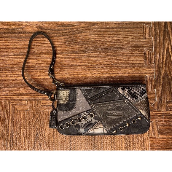 Coach | Bags | Coach Patchwork Collection Wristlet Blackgraysilver ...